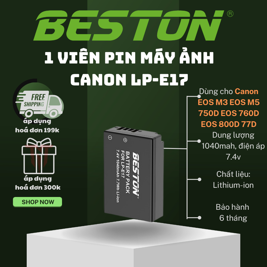 Pin sạc LP-E17 1040mAh, Bộ Sạc Beston Cho Máy Ảnh Canon EOS M3 EOS M5 ...