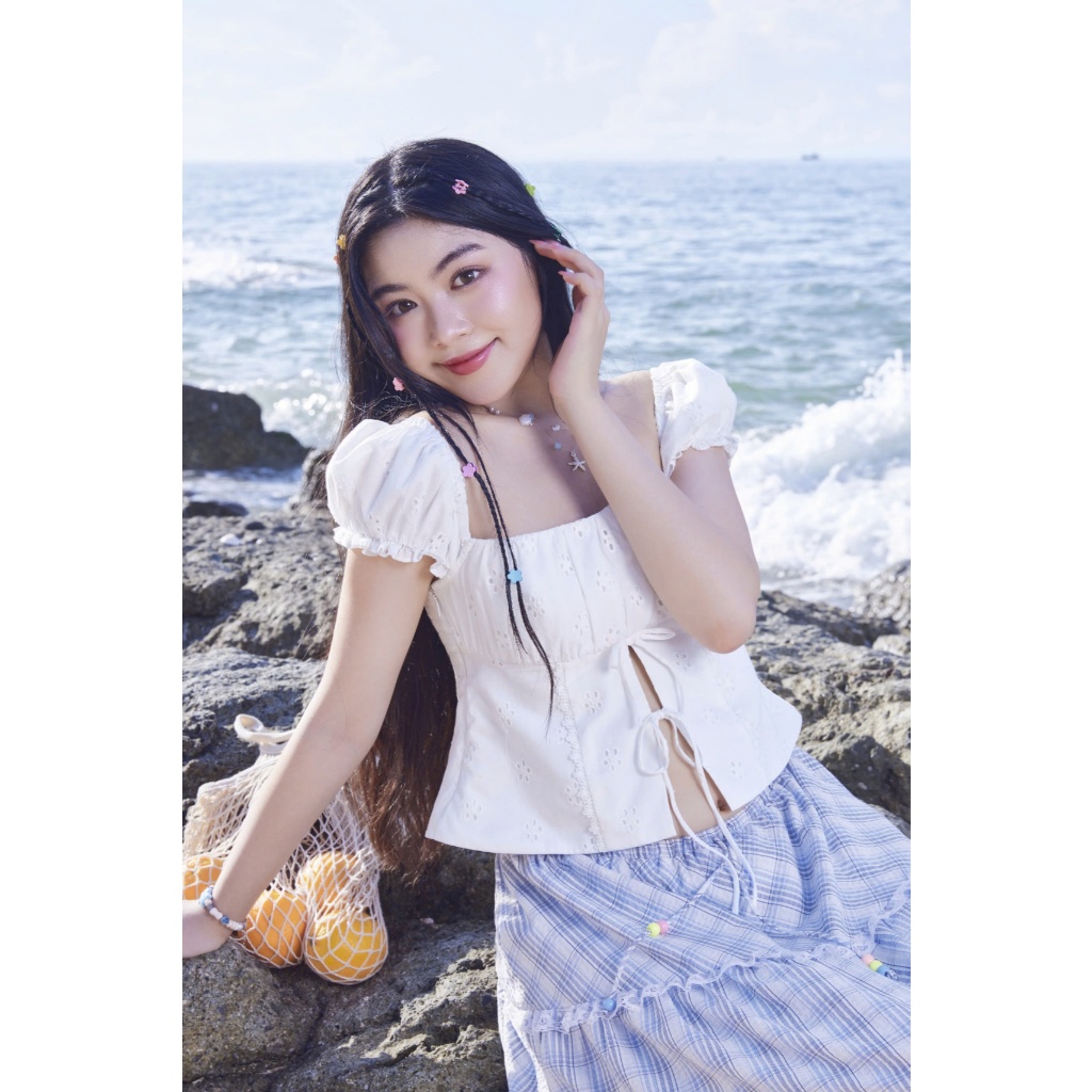 Áo Babydoll Thêu Hoa Chìm Thắt Nơ Dáng Croptop Dễ Thương | XENA TOP | SECODEE | Shopee Việt Nam