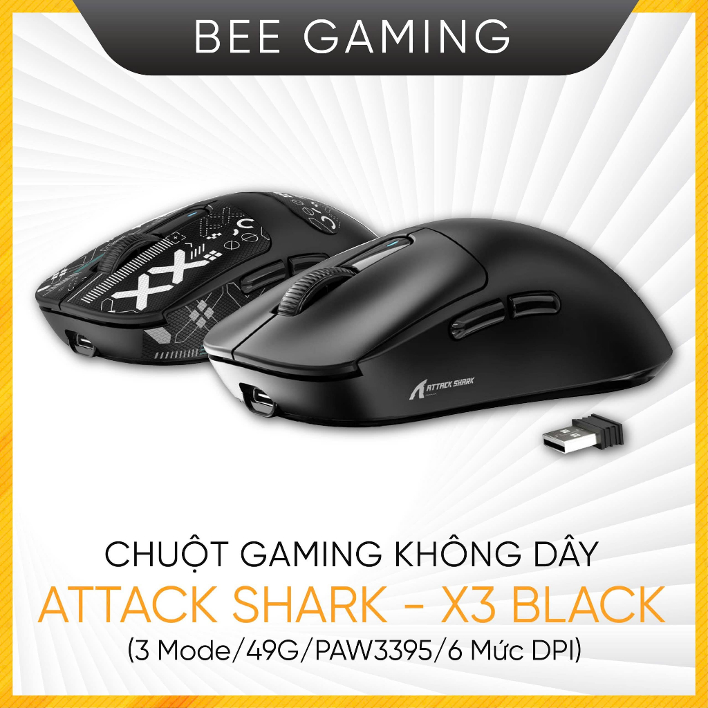 Chuột gaming không dây Attack Shark – X3 Black (3 Modes / 49G / PAW3395 ...