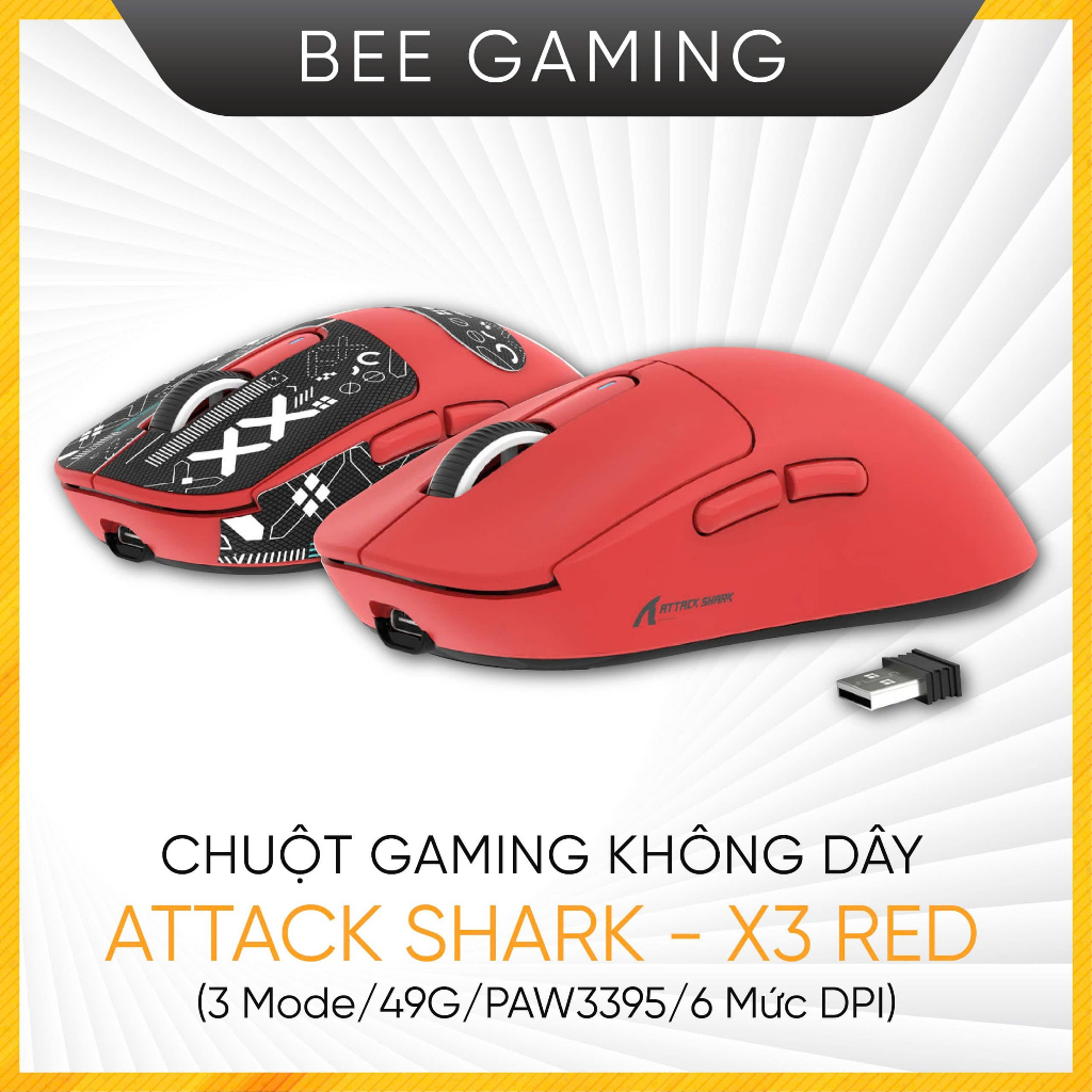 Chuột gaming không dây Attack Shark – X3 Red (3 Modes / 49G / PAW3395 ...
