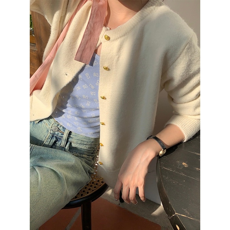 Áo cardigan len nữ dáng ngắn cúc đồng tiểu thư phong cách Hàn Quốc ...