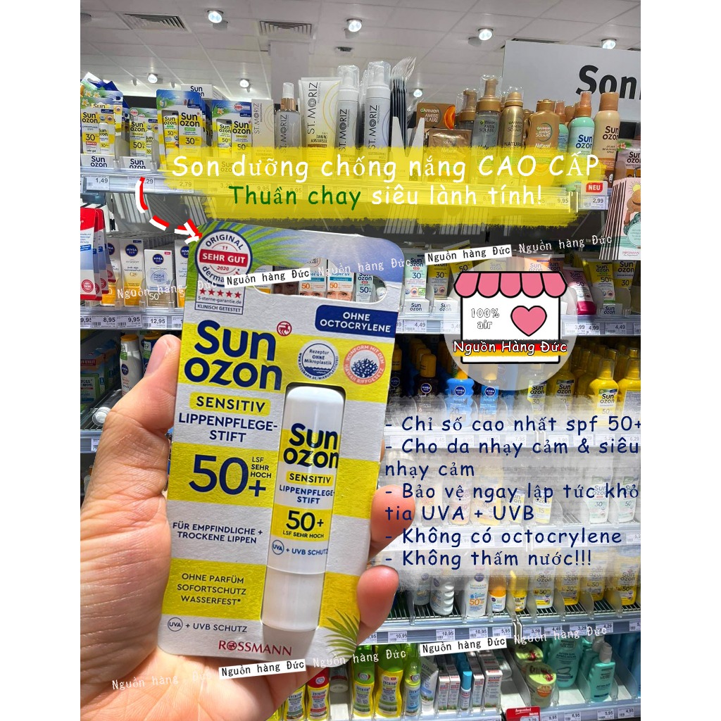 Son dưỡng môi Chống nắng thuần chay Đức Sun ozon SPF 50+ cho da siêu ...