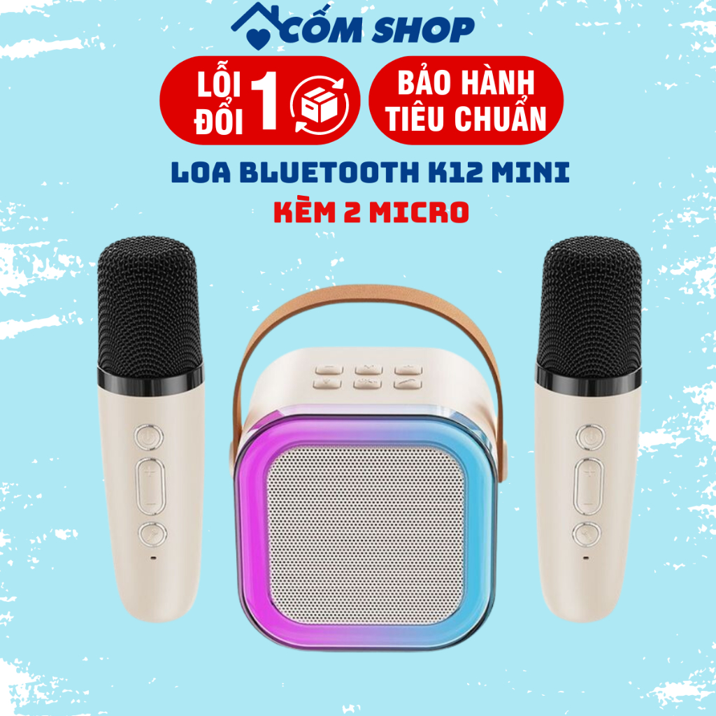 Loa Bluetooth Karaoke Mini K12 kèm mic không dây công suất 10W thiết kế ...