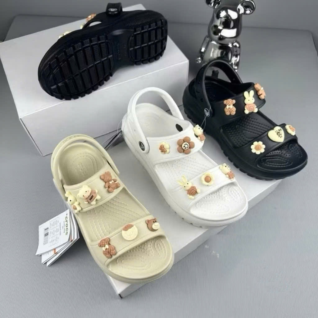 Crocs Nữ 2 Quai Hậu+Ko Hậu Độn Đế Form Hàn Hình Gắn Xinh,Dép Cross ...