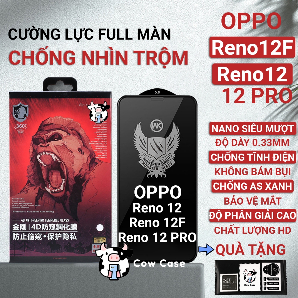 Cường lực Oppo Reno 12, 12F, 12 Pro 5G chống nhìn trộm full màn | Miếng ...