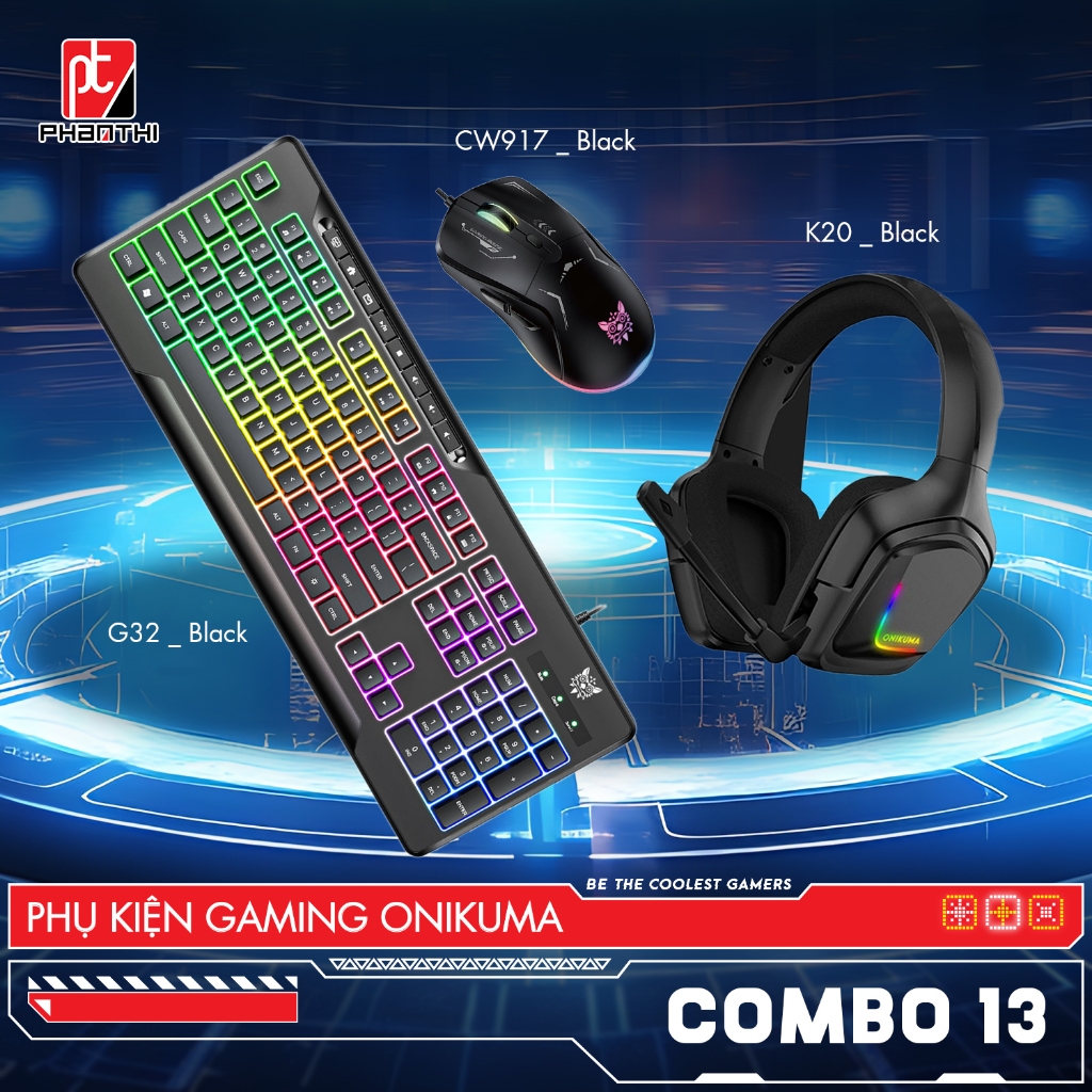 Combo Onikuma 13 (Tai Nghe K20 Black + Bàn Phím G32 Wired + Chuột CW917 ...