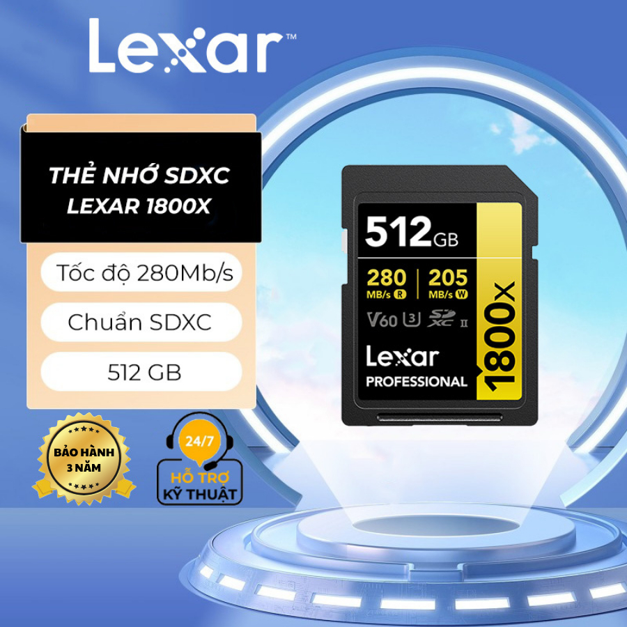 Thẻ nhớ 512GB SDXC Lexar 1800x Professional UHS-II, tốc độ 280MB/s cho ...