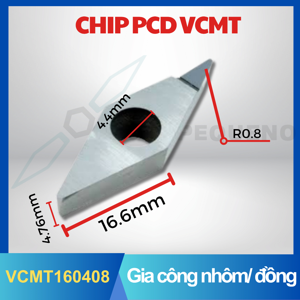 Mảnh chíp tiện PCD VCMT160404, VCMT160408 chạy tinh, bóng nhôm linh ...