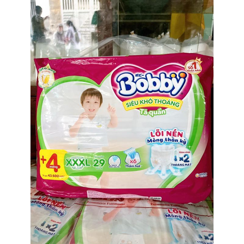 ( Tặng 4 miếng )TÃ QUẦN BOBBY SIZE XXXL29+4/ XXXL22+4 ( gói nhỏ tiện ...