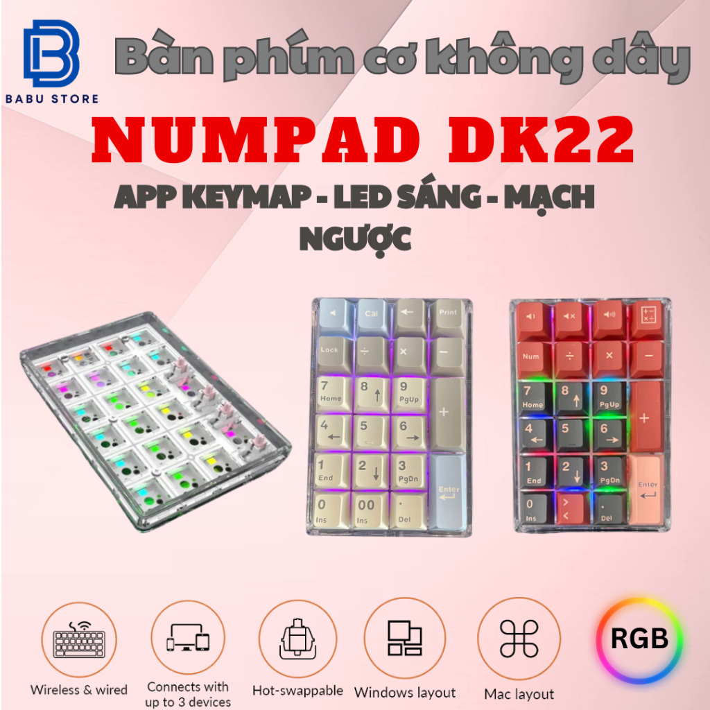 [HỎA TỐC] REUP Kit Numpad DK22 V2 (K22) Ba Chế Độ Kết Nối | RGB Pin 650mAh (Có App Keymap ...