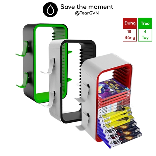Kệ đựng đĩa và treo tay cầm đựng 18 băng, treo 4 tay cầm cho PS5 / PS4 ...