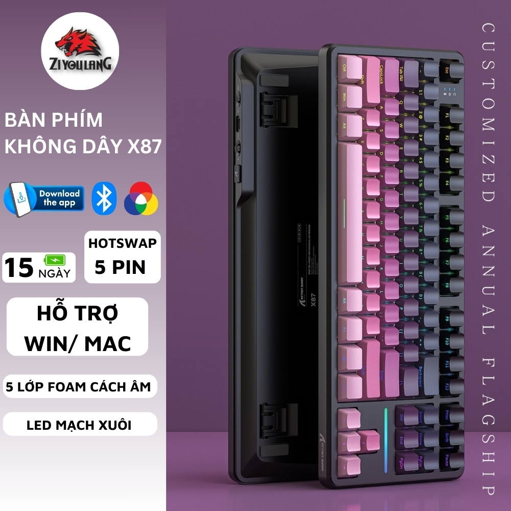 Bàn Phím Cơ Không Dây Attack Shark X87 - Led RGB, App Tùy Chỉnh, Kết ...