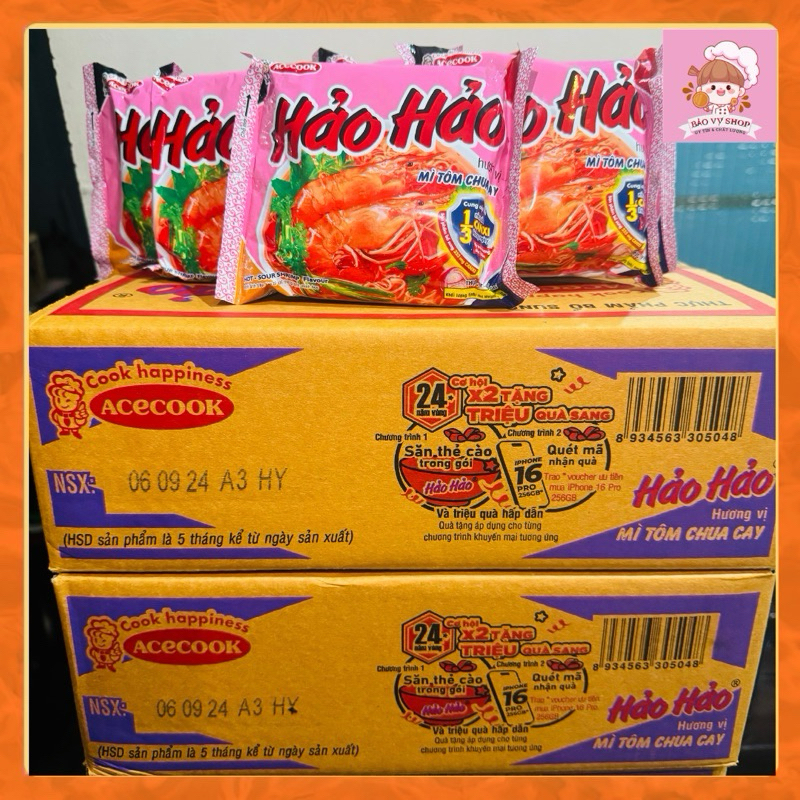 Thùng Mì Tôm 30 Gói Hảo Hảo chua cay,75gam ,thiếu gói muối mỡ(Lưu ý ko ...
