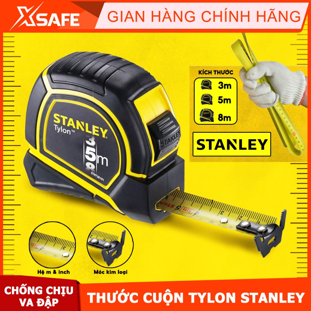 Thước cuộn Tylon STANLEY lá thước nền vàng dẻo, hệ đo mét và inch, vỏ ...