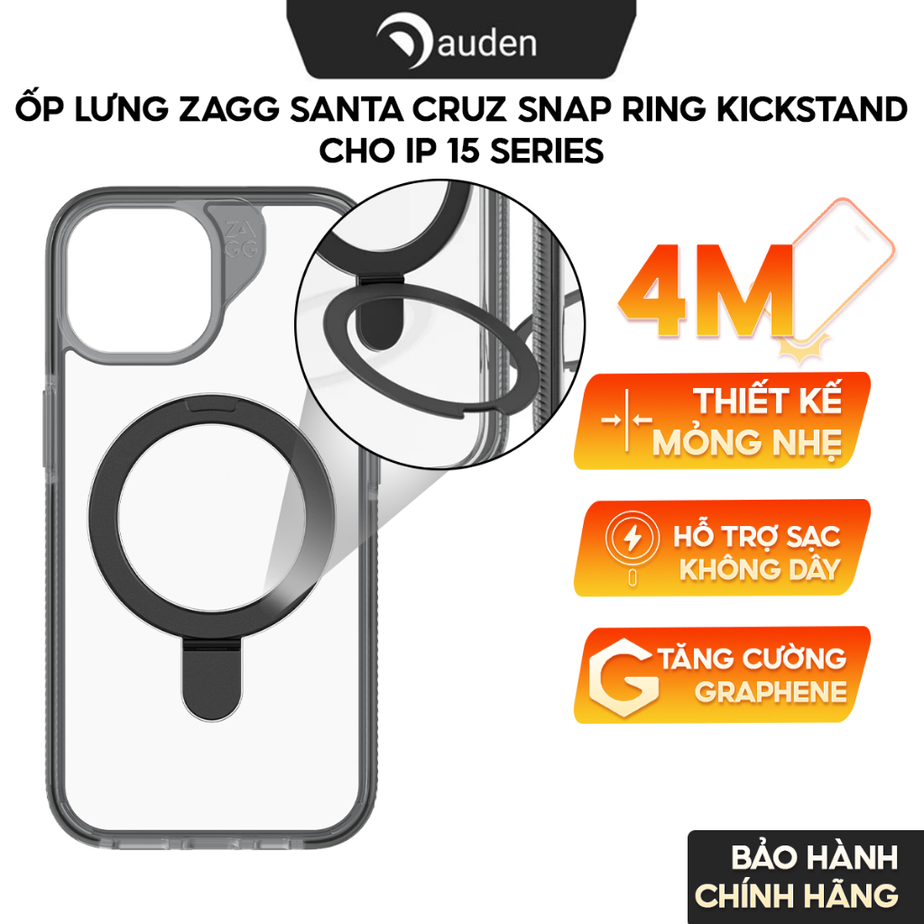 Ốp lưng bảo vệ ZAGG Santa Cruz Snap Ring Kickstand cho iP 15/ 15 Plus ...