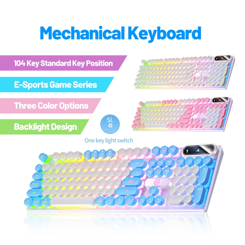 Bàn phím máy tính nút tròn SIDOTECH K600 gaming 104 key giả cơ đèn led chơi game làm việc văn ...