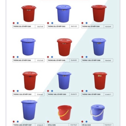Thùng nhựa tròn đựng nước Việt Nhật các cỡ 25L, 35L, 50L, 60L, 80L, 120L, 160L, 180L, 220L ...