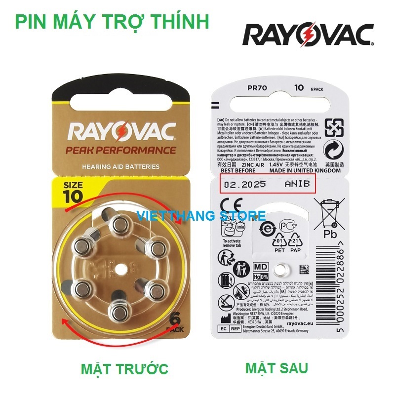 Pin Máy Trợ Thính RAYOVAC A10 A13 A312 A675 chính hãng - Vỉ 6 viên ...