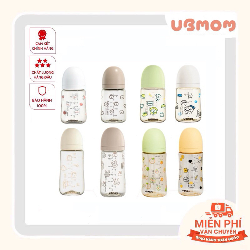 Bình sữa ubmom PPSU đầy đủ họa tiết 200ml và 280ml hỗ trợ thay núm | Shopee Việt Nam