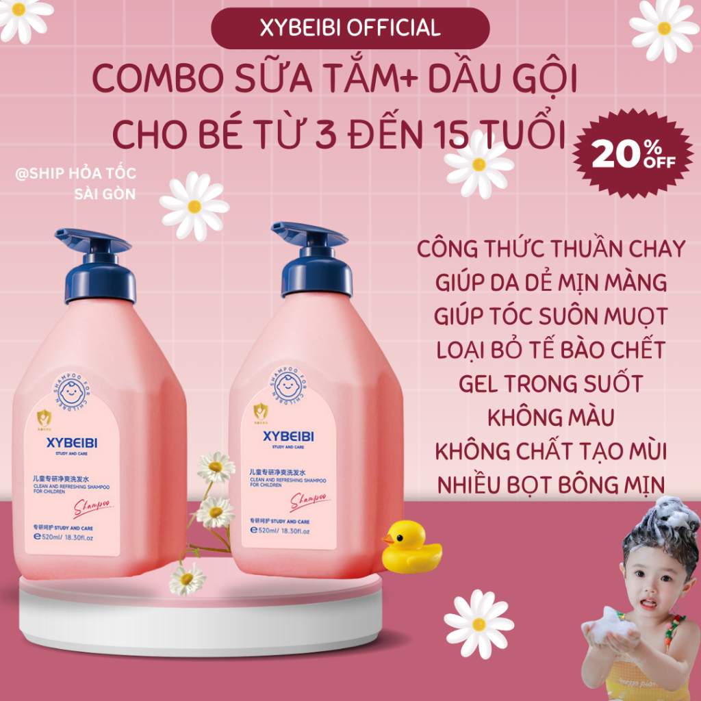 Combo Dầu gội + Sữa tắm trẻ em XYBEIBI từ 3-15 tuổi công nghệ đặc biệt dịu nhẹ, dung tích 520ml ...