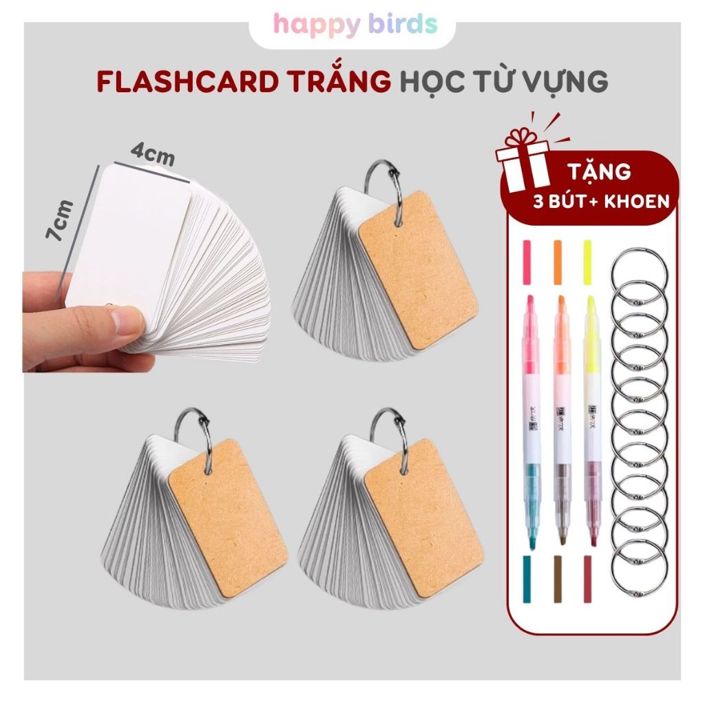 Flashcard thẻ học từ vựng flashcard trắng 4x7cm loại dày đẹp hỗ trợ học ...