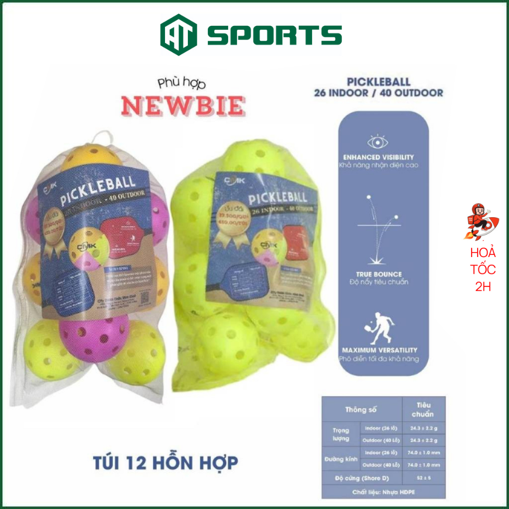 Bóng Pickleball CMK 40 Lỗ/ 26 Lỗ Outdoor - Túi 12 Quả Banh Pickleball ...