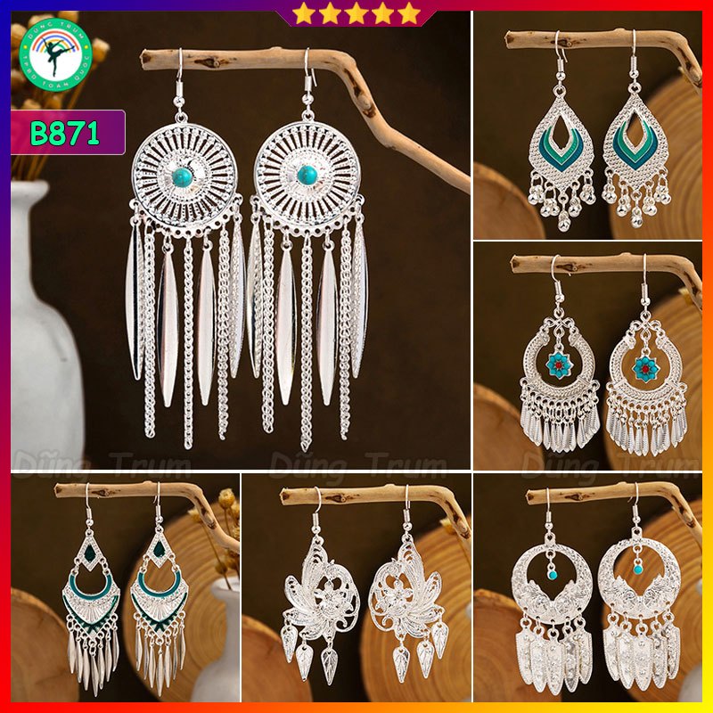 Bông tai cổ trang tua rua dài phong cách Bohemian, khuyên tai hầu đồng hầu giá B871 | Shopee ...