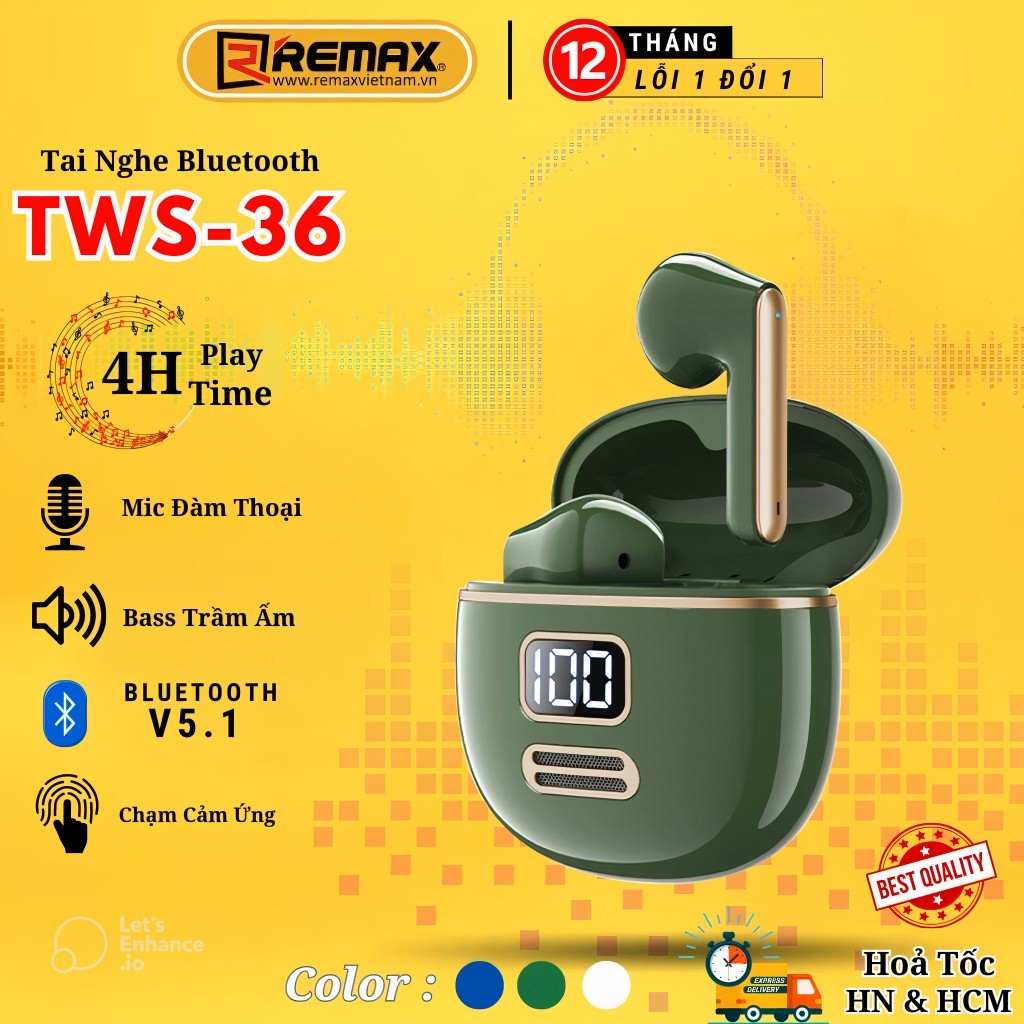 Tai nghe Bluetooth REMAX TWS-36 phong cách retro | Shopee Việt Nam