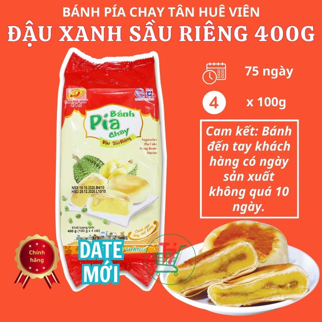 Bánh Pía Chay Tân Huê Viên Đậu Xanh Sầu Riêng Túi 4 cái 400g | Shopee ...