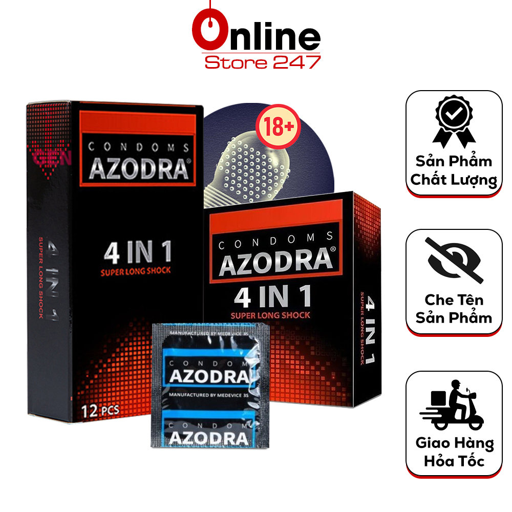 Bao Cao Su Gân Gai Azodra 4 In 1, Bcs K.Dài T.Gian, Size 52mm Ôm Vừa Vặn, Nhiều Gel (Hộp 12C ...