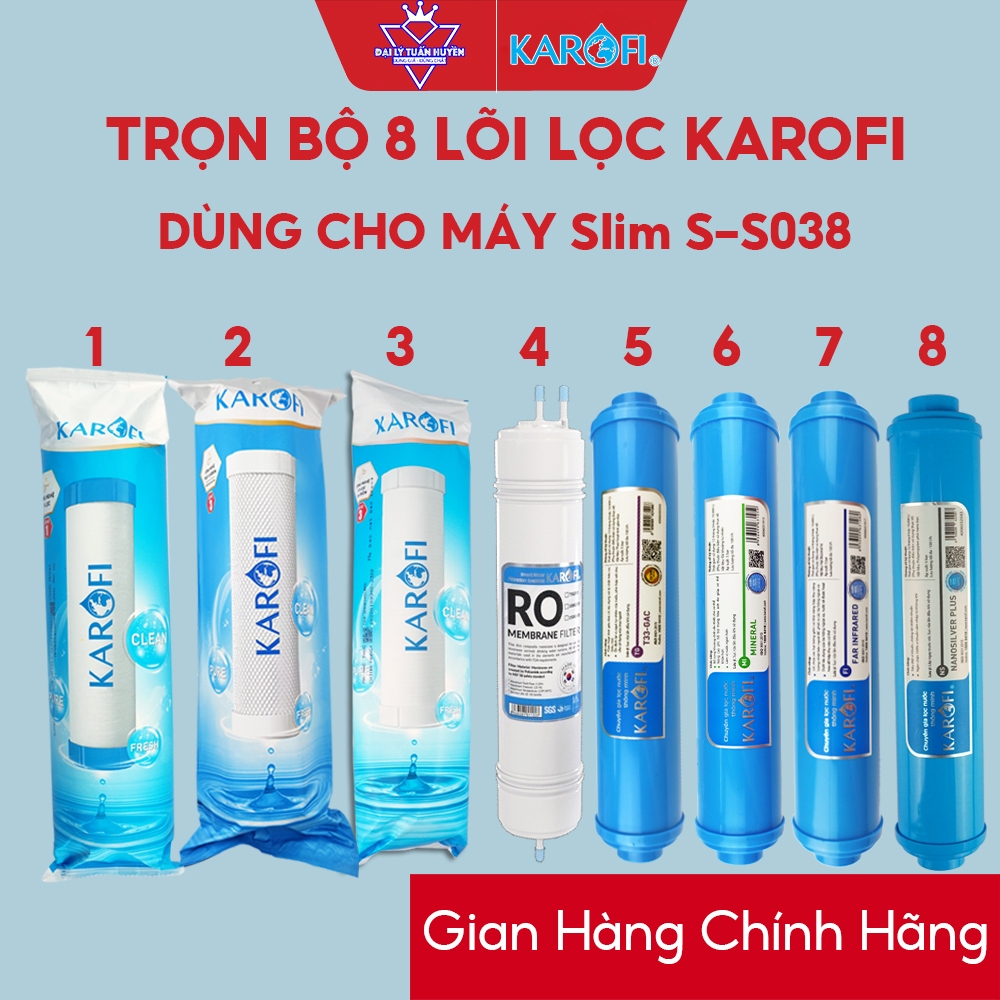 Trọn bộ Combo 8 lõi lọc nước Karofi 12345678 model Slim S-s038 chính ...