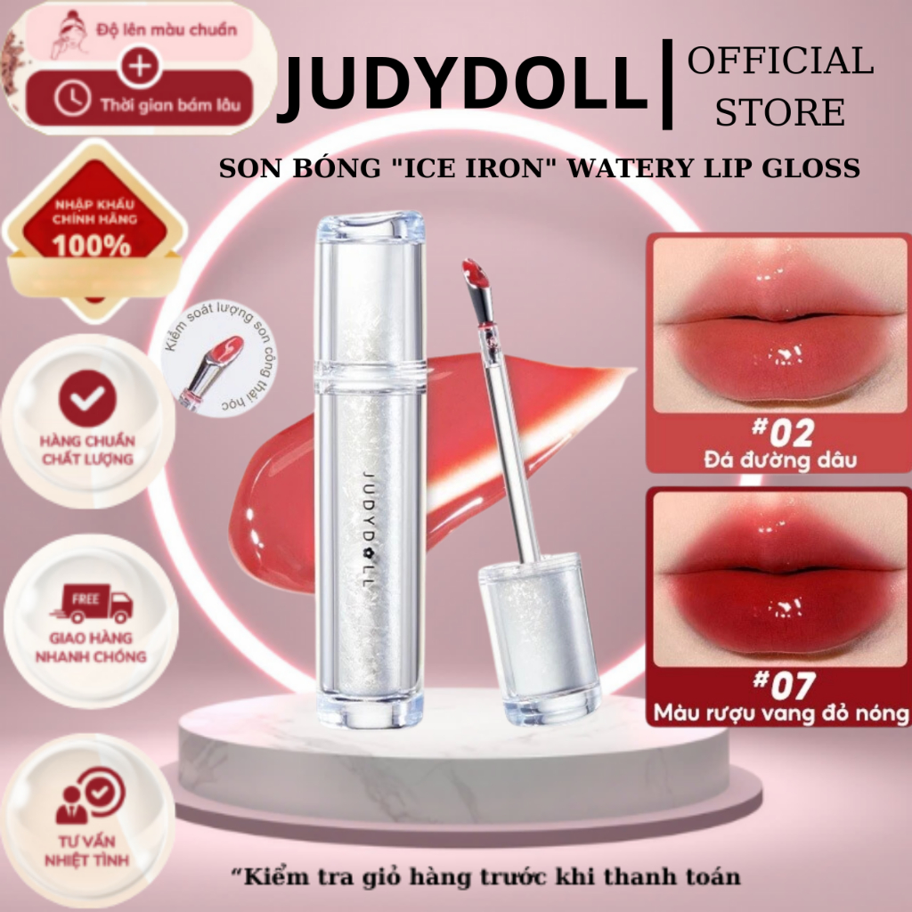 JUDYDOLL Son bóng "Ice-iron" Watery Lip Gloss Lâu trôi Không dính cốc ...