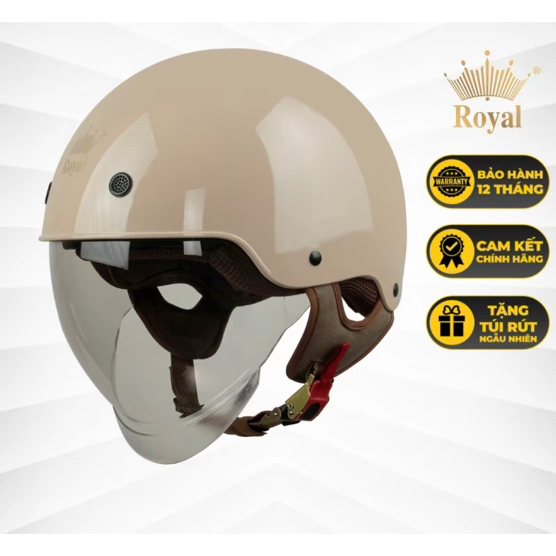 [ĐƯỢC KIỂM HÀNG] Mũ bảo hiểm 1/2 đầu royal M239 kính âm màu kem sữa ...