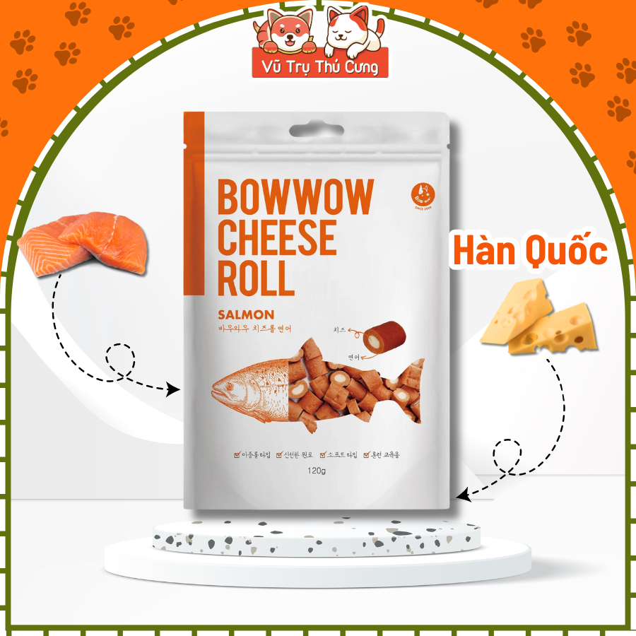Snack huấn luyện cho Chó Phô mai cuộn Cá hồi Bowwow Cheese Roll Hàn ...