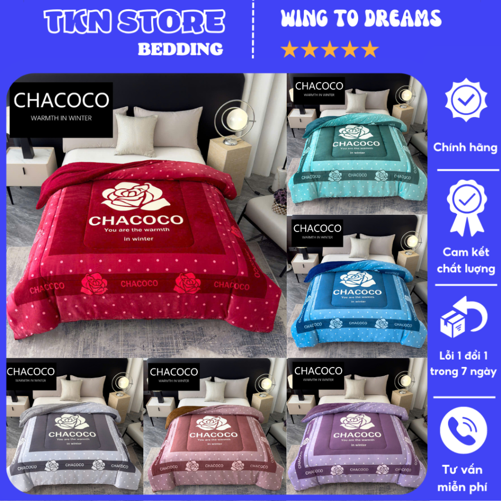 Chăn lông thỏ CHACOCO nhập khẩu chính hãng kích thước 2m3x2m , Mền nỉ COCO siêu ấm không rụng ...