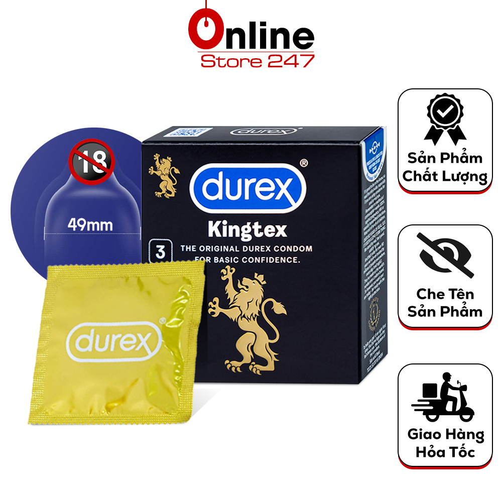 Bao Cao Su Durex Kingtex, Bao Cao Su Siêu Mỏng, Size 49mm Siêu Ôm, Nhiều Gel Bôi Trơn (Hộp 3C ...
