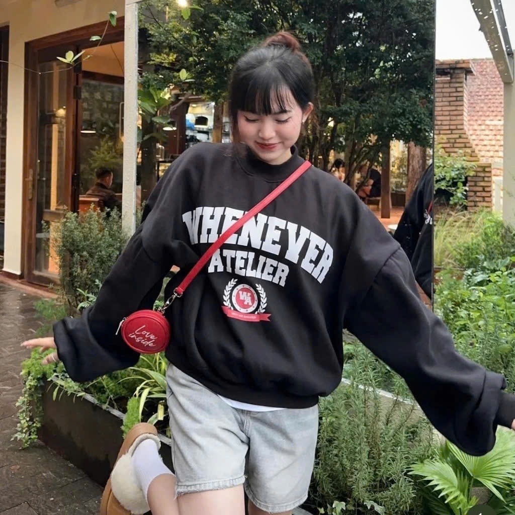 Áo sweater WHENEVER ATELIER WA BOXY vải 100% cotton siêu dày, không bị ...