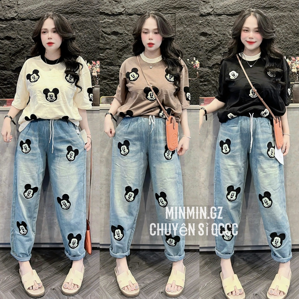 Set Bộ JEAN BAGGY MICKEY THÊU XÙ Hàng Quảng Châu cao cấp chuẩn Loại 1 ...