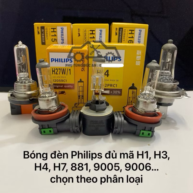 Bóng đèn Philips Halogen H1, H2, H4, H7, 881, 880, 9006, 9005 đủ mã ...