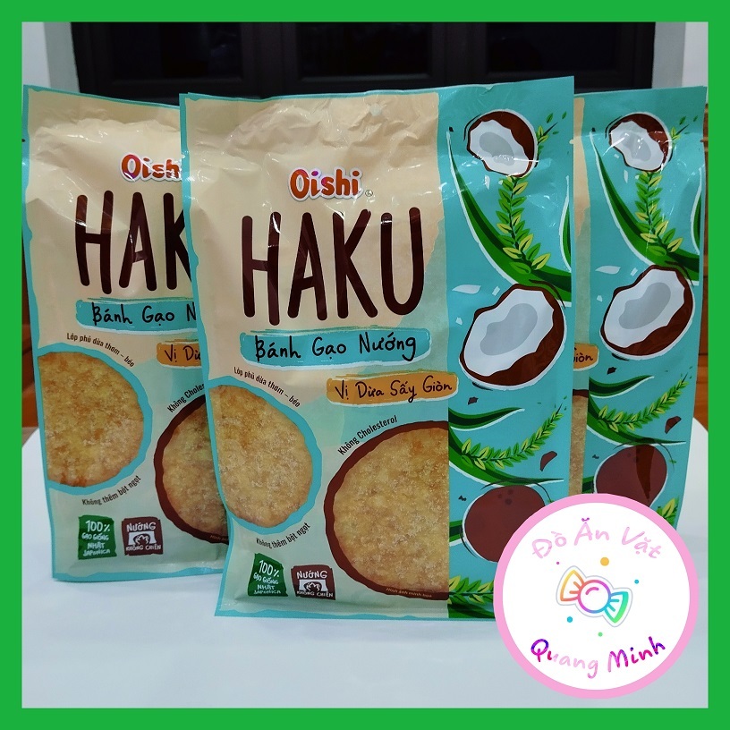 Bánh gạo nướng Haku Oishi vị dừa sấy giòn bịch 138g (16 gói nhỏ ) với lớp phủ dừa thơm béo ngon ...