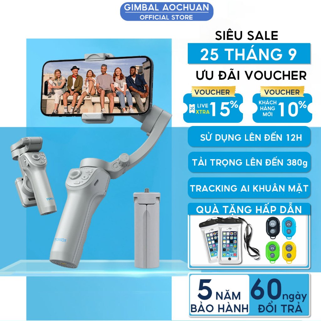 Gimbal chống rung điện thoại TOKQI M01, gymbal chống rung 3 trục xoay 360 độ chất lượng hơn ...