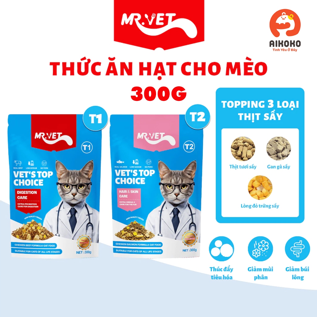 Gói Hạt Mr.Vet T1 & T2 300g và Gói Thử 50g cho Mèo ở Mọi Lứa Tuổi-Có ...
