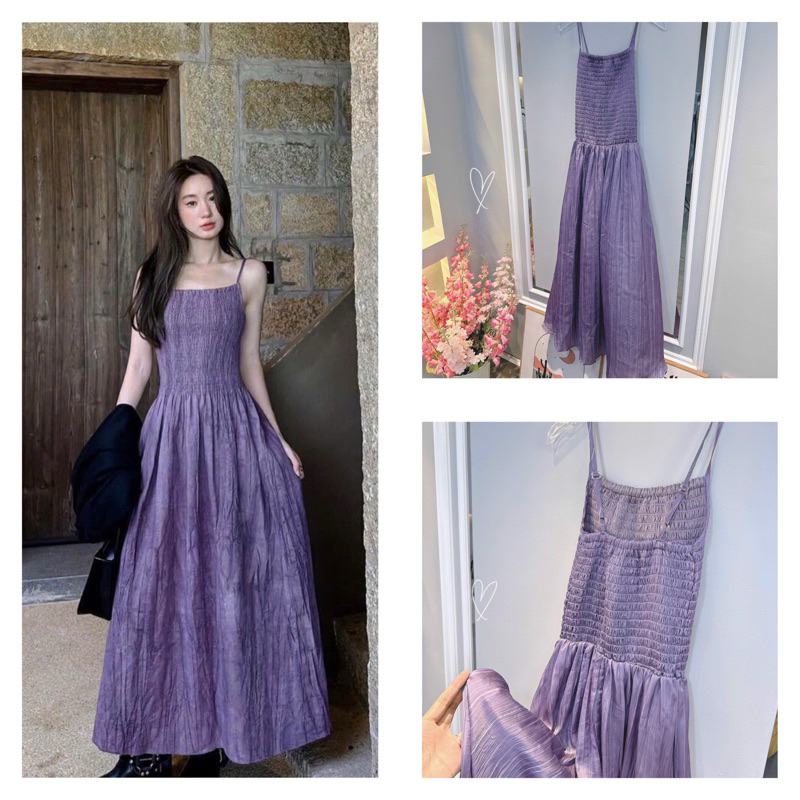 Đầm dây tím bo nhún dáng dài maxi đi chơi, đi biển nhẹ nhàng, lạ mắt ...