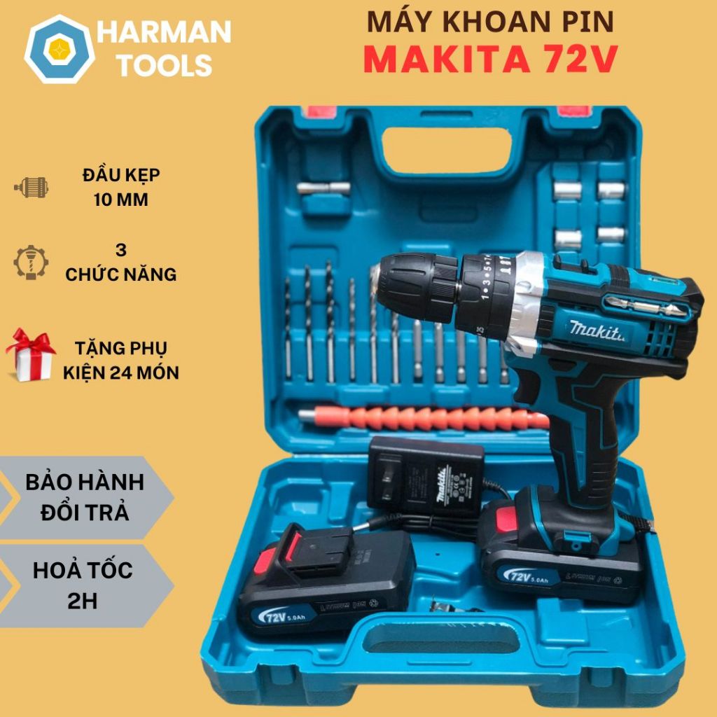 Máy Khoan DESAWI Makita 72v 3 Chức Năng Khoan Tường Bắt Vít Khoan Sắt Gỗ Tặng Phụ Kiện 24 Chi ...