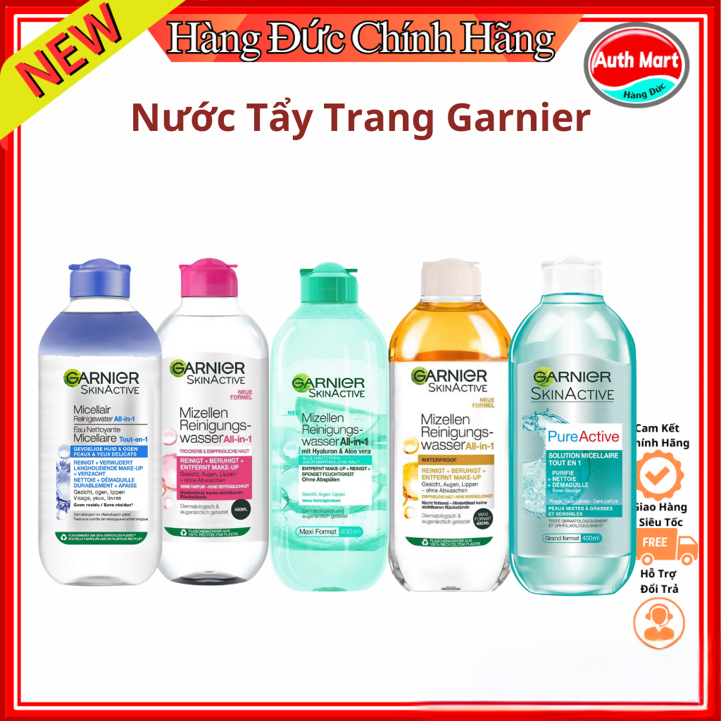 Nước Tẩy Trang Micellar Garnier Hồng/ Vàng/ Xanh Skinactive Cleansing ...