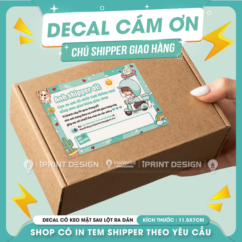 Tem Nhãn Dán Cám Ơn Shipper Có Keo Mặt Sau - SHIPPER XANH MINT | Shopee ...