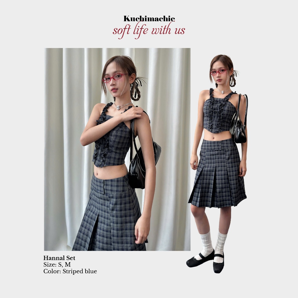 Kuchimachic - (Hanah Set) Set áo Corset ( CÓ MÚT NGƯC) / Chân váy kẻ ...