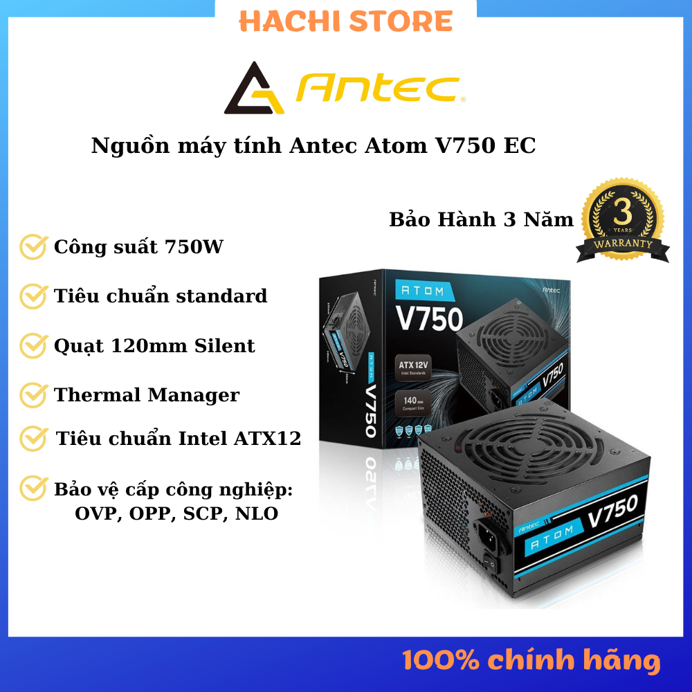 Nguồn máy tính Antec Atom V750 EC, chuẩn Standard, công suất 750W ...