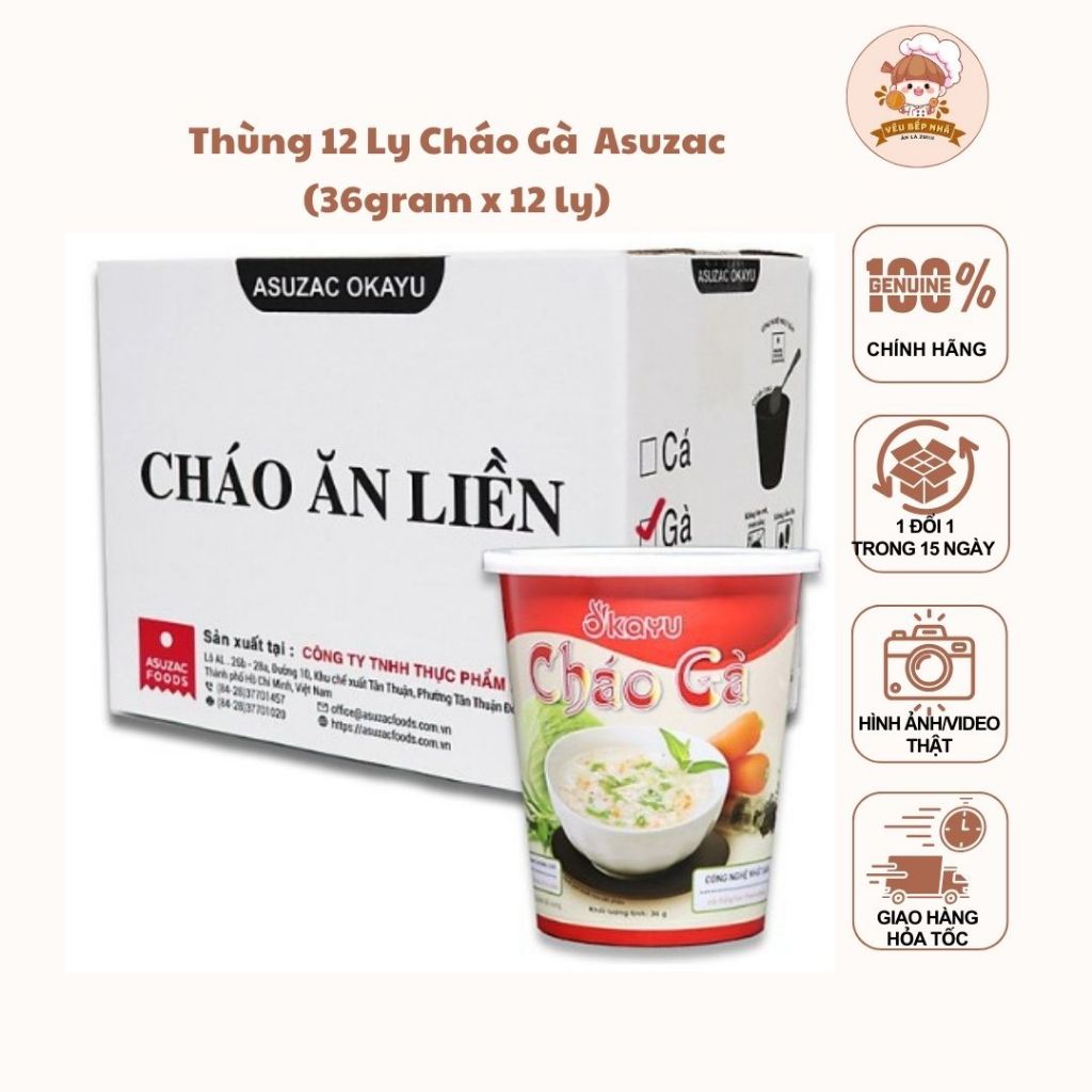 Thùng 12 ly cháo gà ăn liền Asuzac (36gram x 12 ly) | Shopee Việt Nam