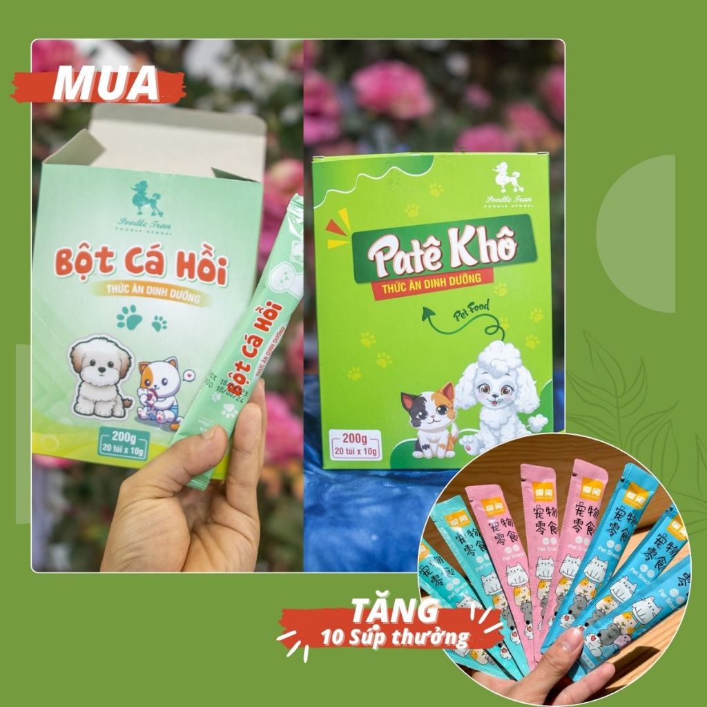 ComBo Song Đao Bão Táp PoodleTran (1 hộp pate khô 200g+1hộp bột thịt cá ...